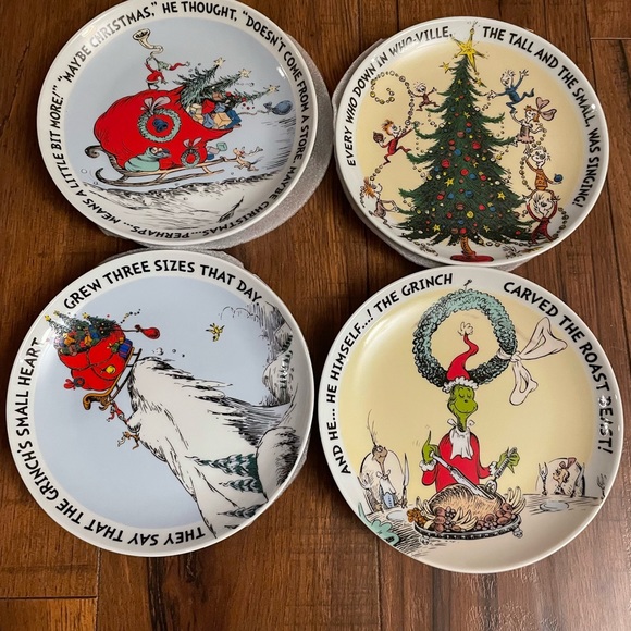 Dr. Seuss | Dining | Dr Seuss The Grinch Set 4 Round Dessert Plates ...